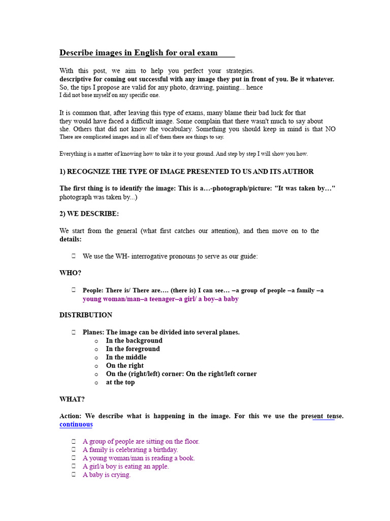 Describe Images in English For Exam. | PDF | English Language | Image