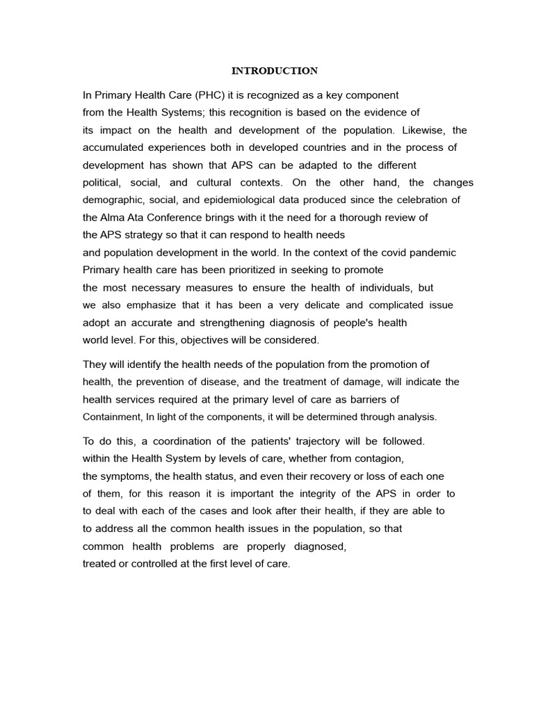 Primary Health Care INTRODUCTION | PDF | Health Care | Medicine