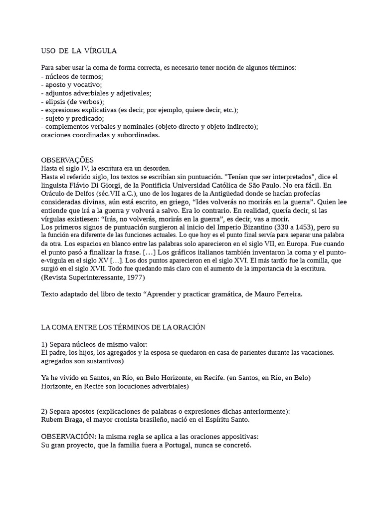 Uso de La Coma | PDF | Coma | Oración (Lingüística)