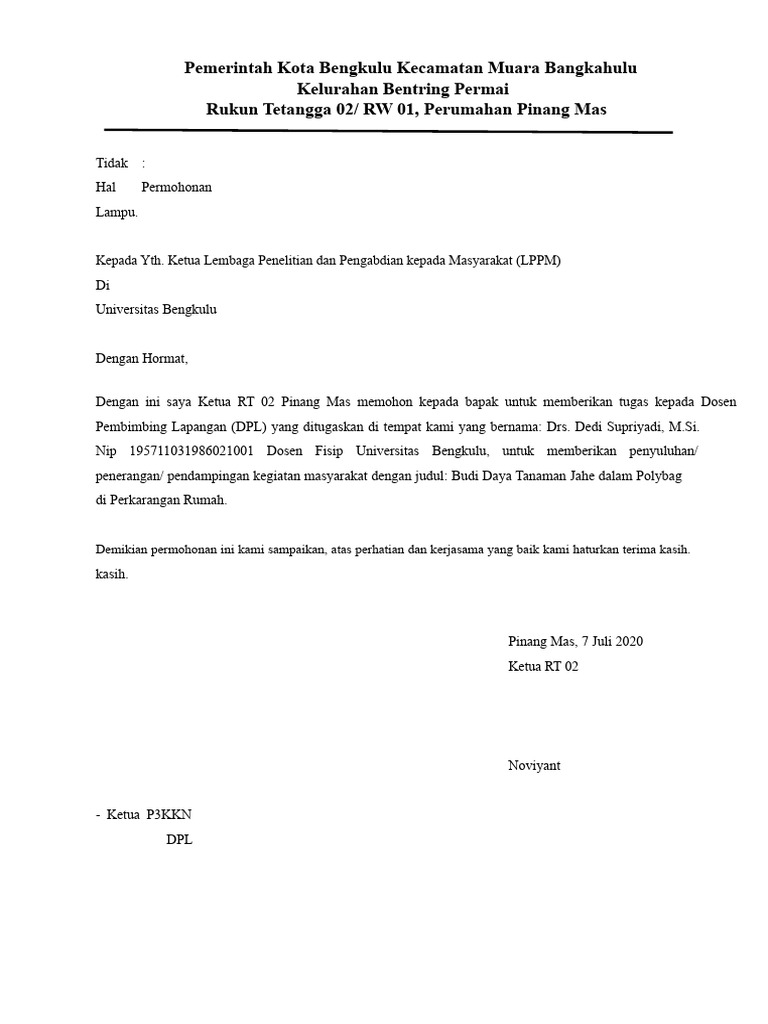 Surat Permohonan Kepada LPPM | PDF