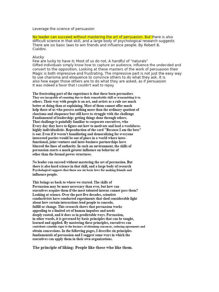 Leverage The Science of Persuasion | PDF | Persuasion | Psychology