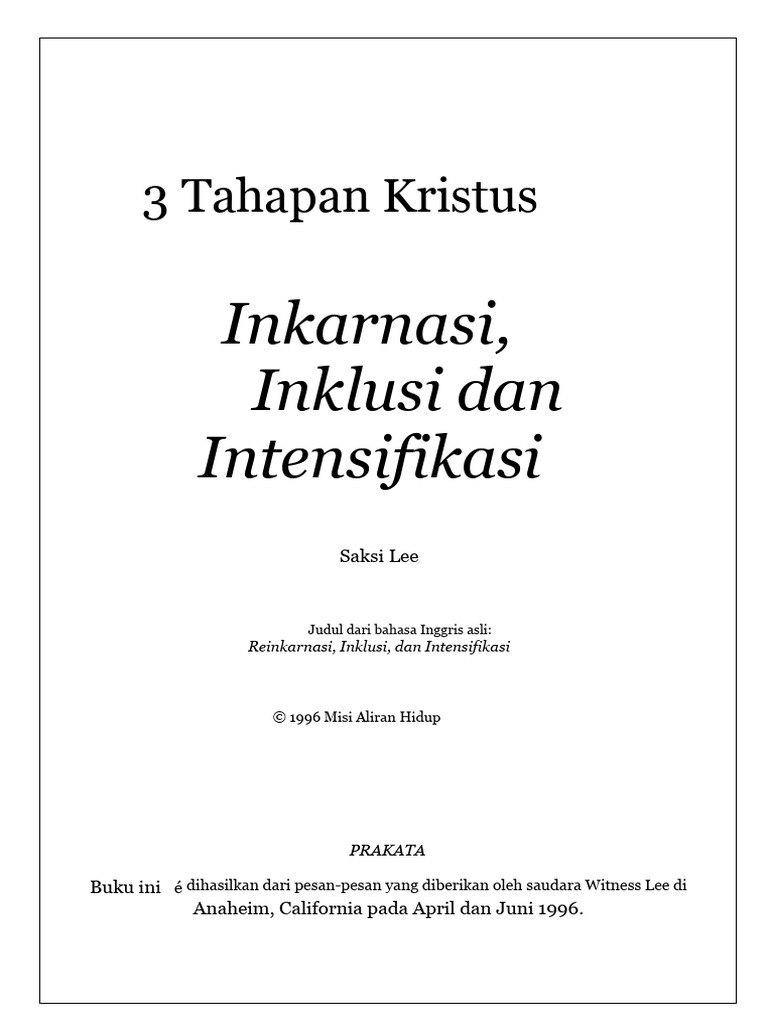 Tiga Tahap Kristus: Inkarnasi, Inklusi, Intensifikasi | PDF