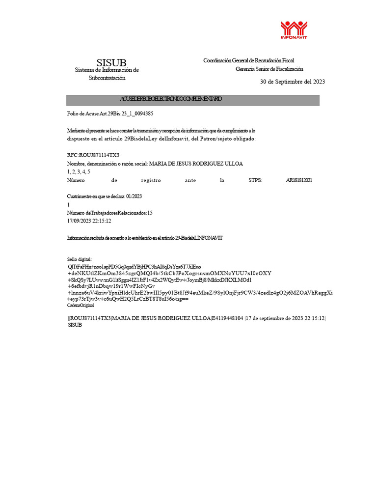 Acuse de Recibo SISUB 01/2023 | PDF