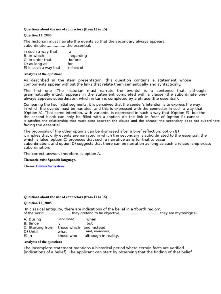 Questions About the Use of Connectors | PDF | Question | Semantics