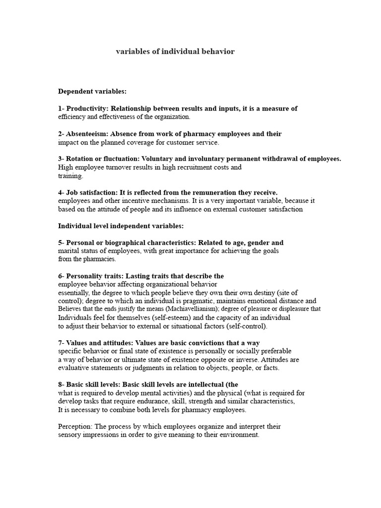 Key Variables in Individual Behavior Analysis | PDF | Job Satisfaction ...
