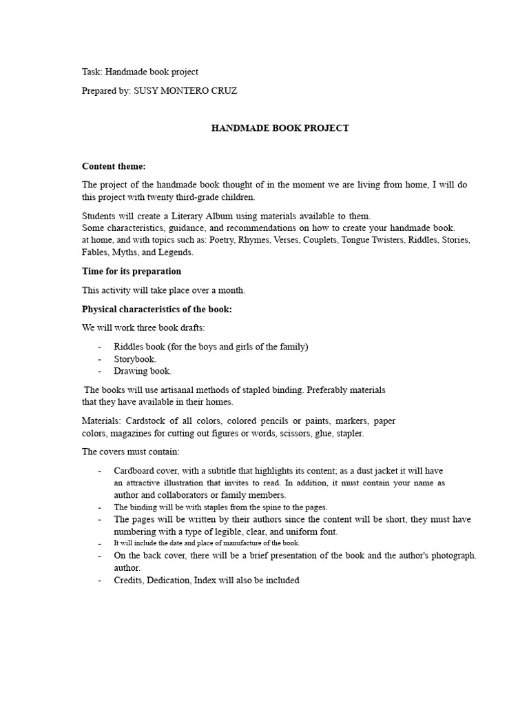 Project To Create Handmade Books | PDF | Books