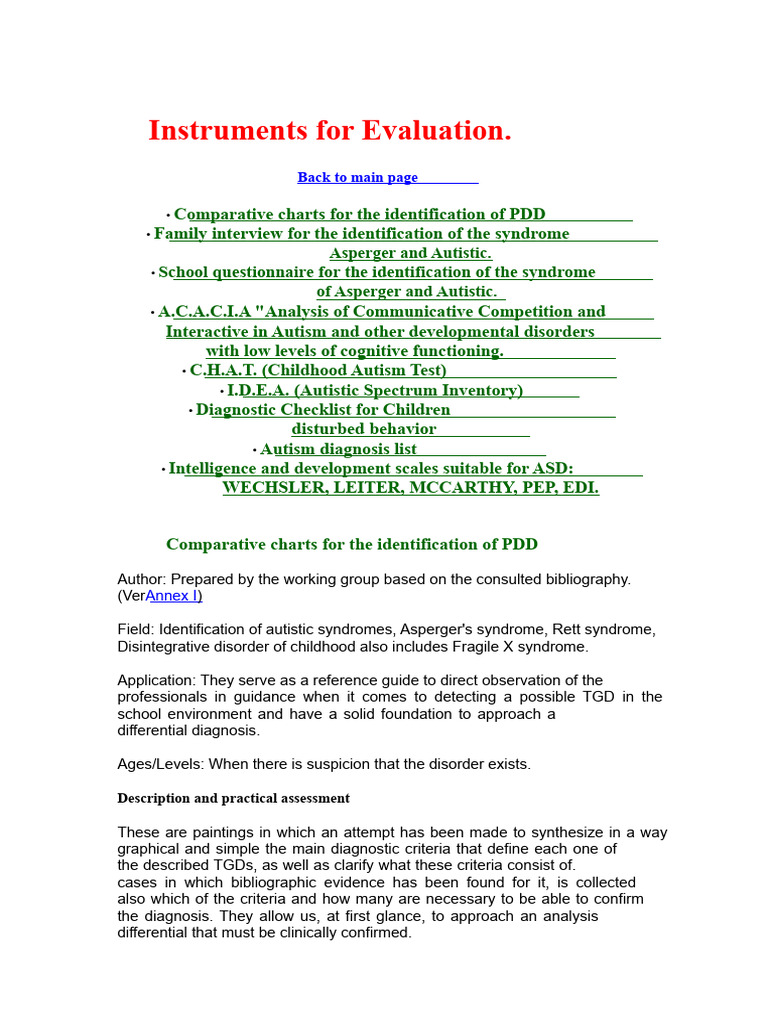 Evaluation Tools for Autism Diagnosis | PDF | Autism | Asperger Syndrome