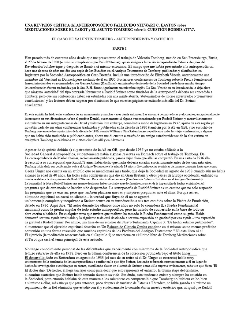 Valentín Tomberg - Una Revisión Crítica Por STEWART C. EASTON | PDF ...
