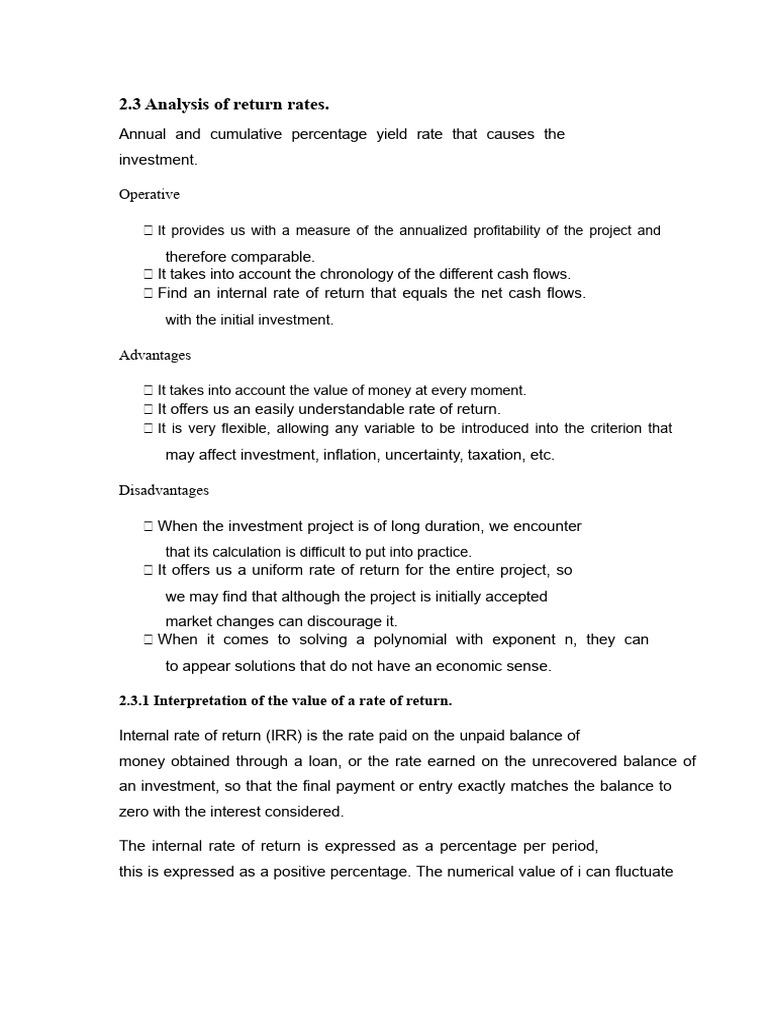 IRR Interpretation and Calculation Methods | PDF | Internal Rate Of ...