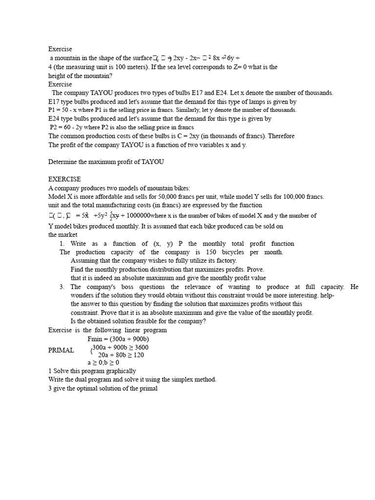 Linear and Non-Linear Programming Exercise | PDF