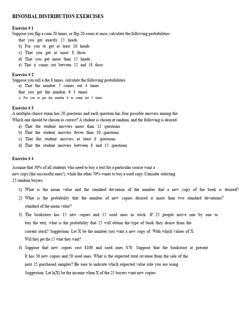 Exercises On The Binomial and Poisson Distribution | PDF | Probability Distribution | Poisson ...