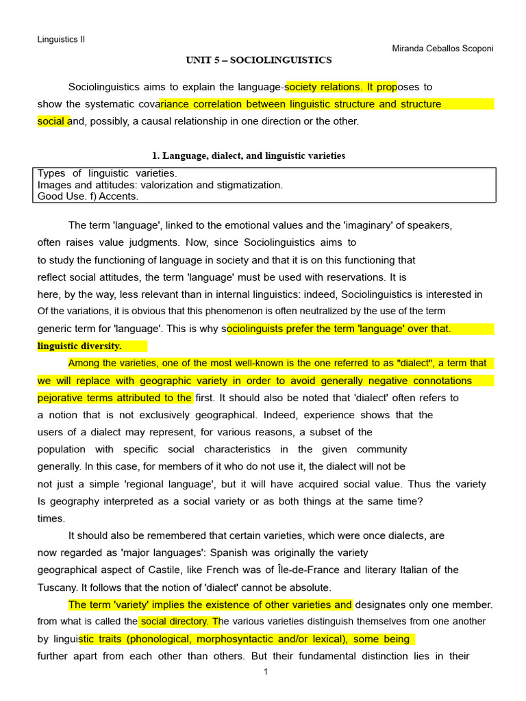 U5 - SOCIOLINGUISTICS - Theory | PDF | Linguistics | Sociolinguistics