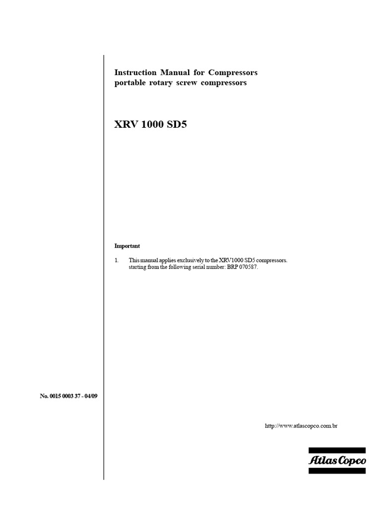 XRV 1000 SD5 Compressor Manual | PDF | Valve | Safety