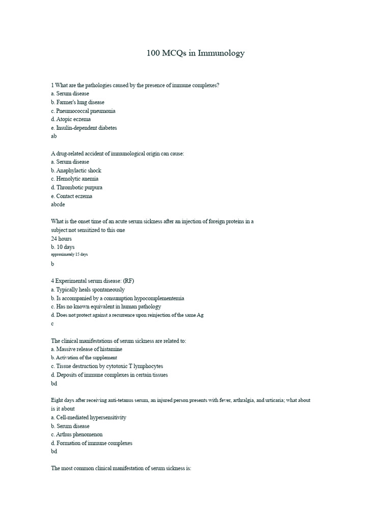 100 Corrected MCQs in Immunology - Coursdemedecine - Free-H | PDF ...