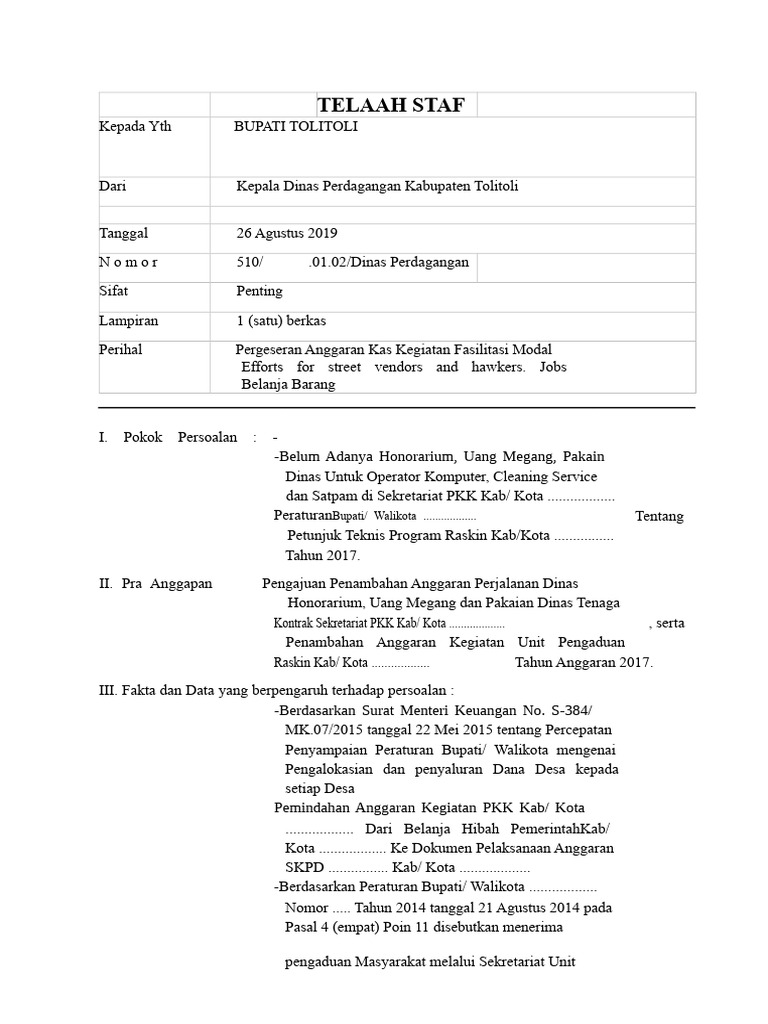Contoh Telaahan Staf | PDF