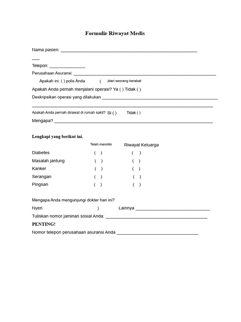 Formulir Riwayat Medis | PDF