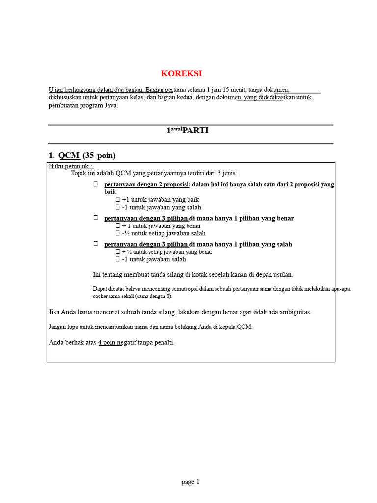 Ujian Java: QCM dan Program Praktis | PDF