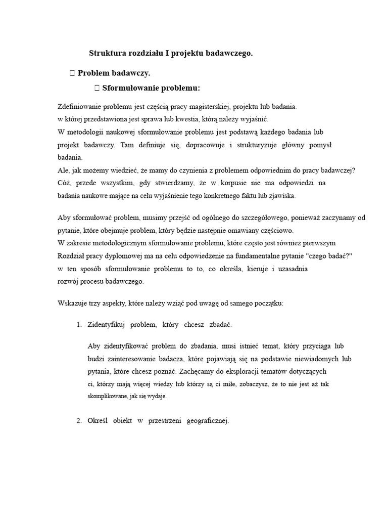 Struktura Rozdziału I Projektu Badawczego | PDF