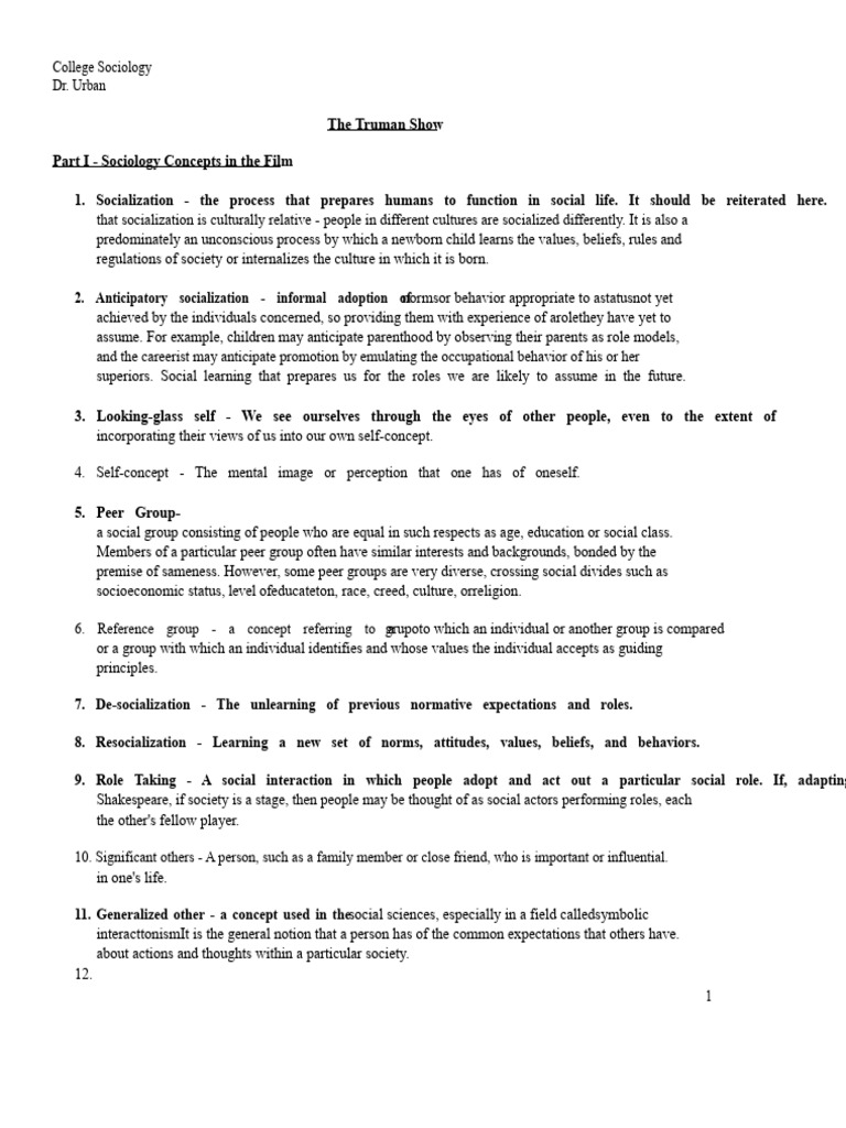 Concepts of Socialization and Sociology in The Truman Show | PDF ...