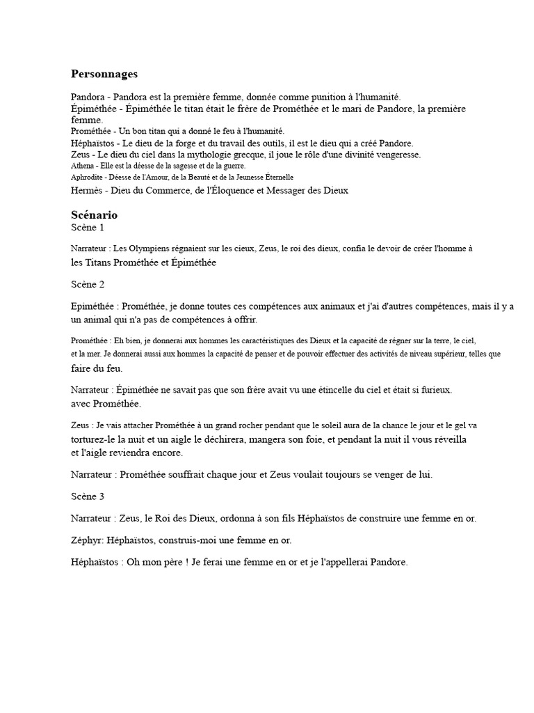 Histoire de Pandore et Épiméthée | PDF | Prométhée | Zeus