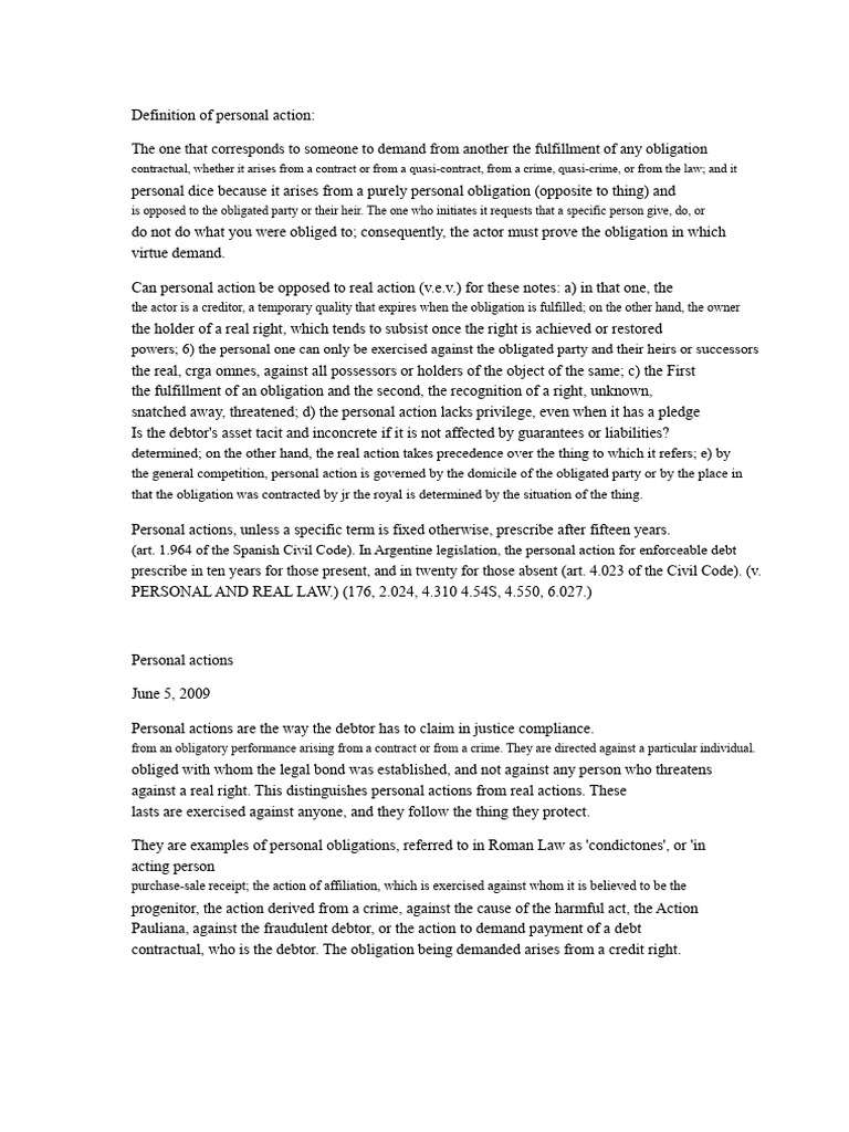 Definition of Personal Action | PDF | Lawsuit | Law Of Obligations