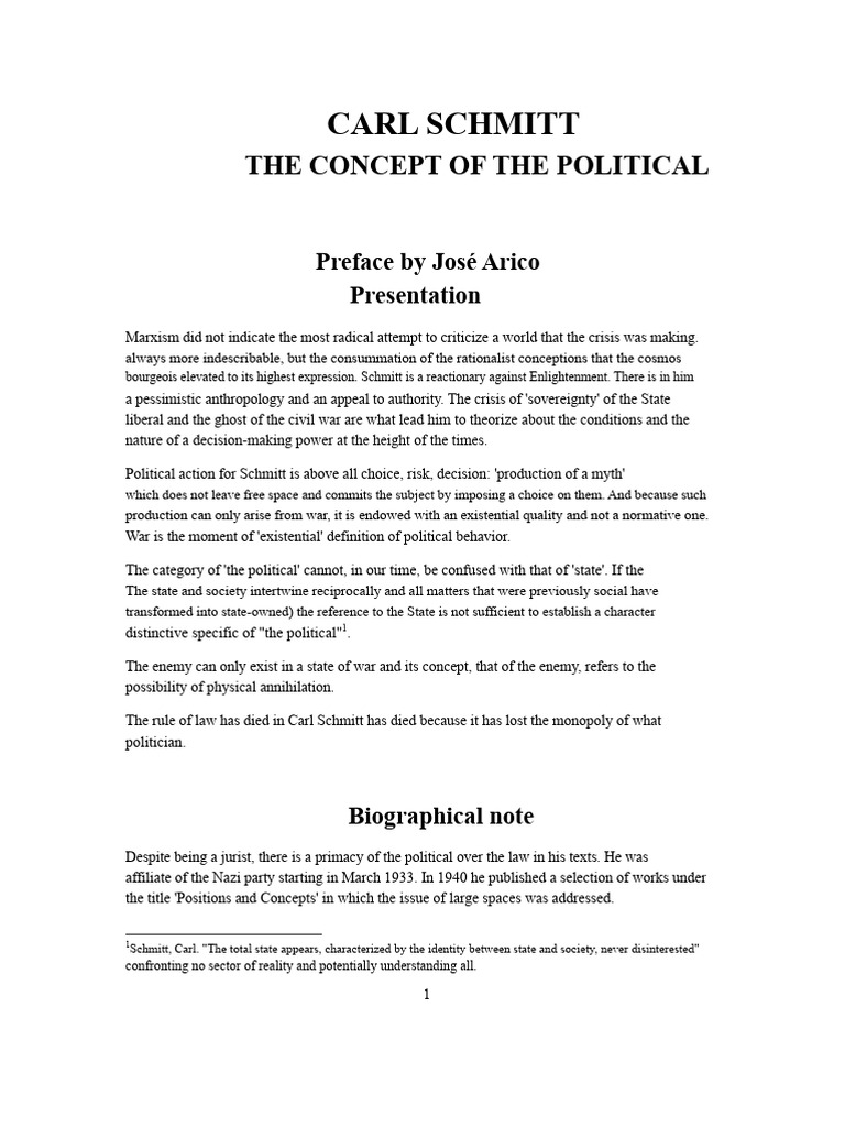 Schmitt's Political Concept Explained | PDF | Concept | Kingdom Of Prussia
