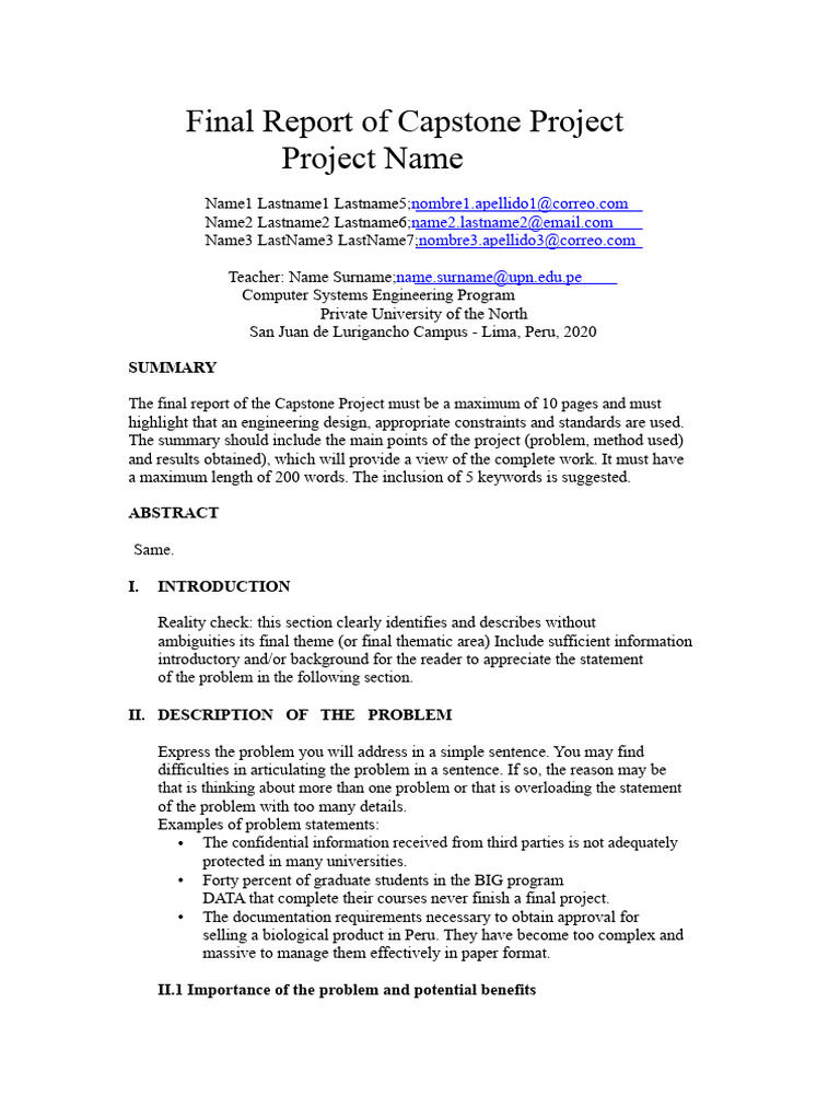 Structure of Final Report of Capstone Project | PDF | Software Development | Motivation