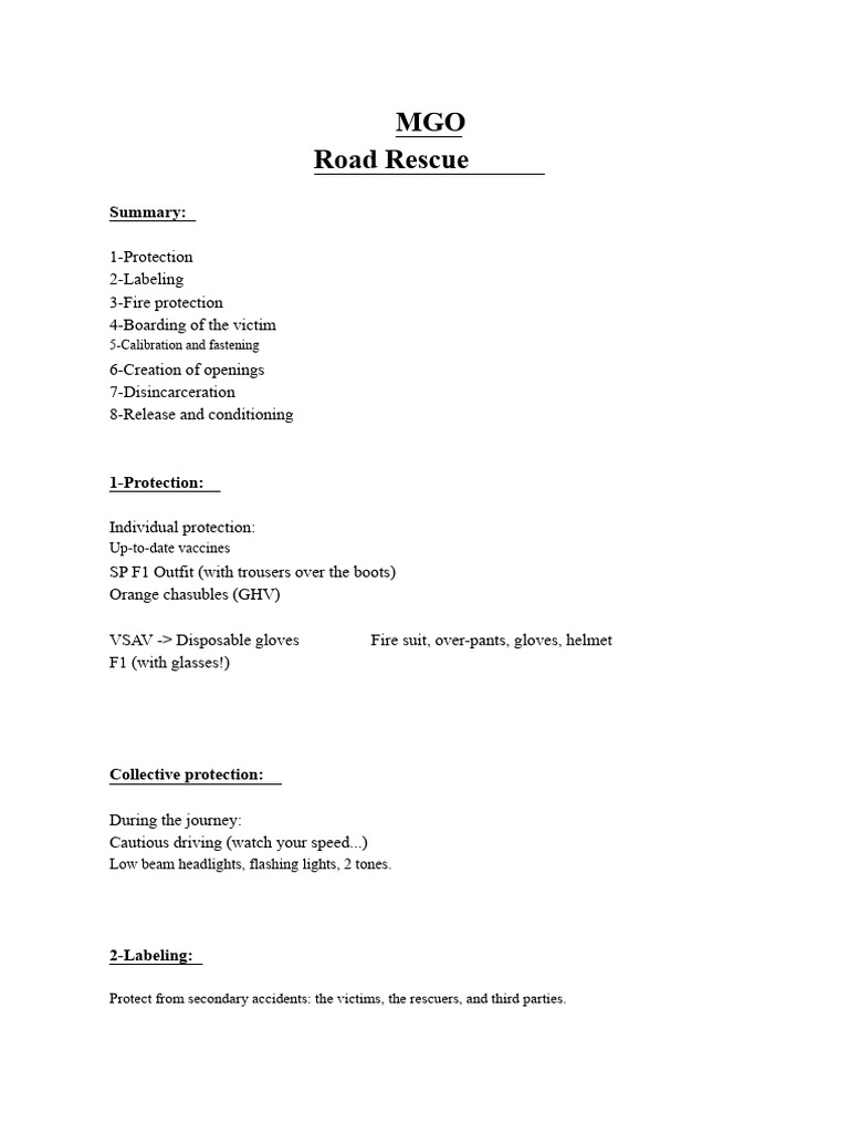 Road Rescue Procedures and Safety Guidelines | PDF | Vehicles | Land ...