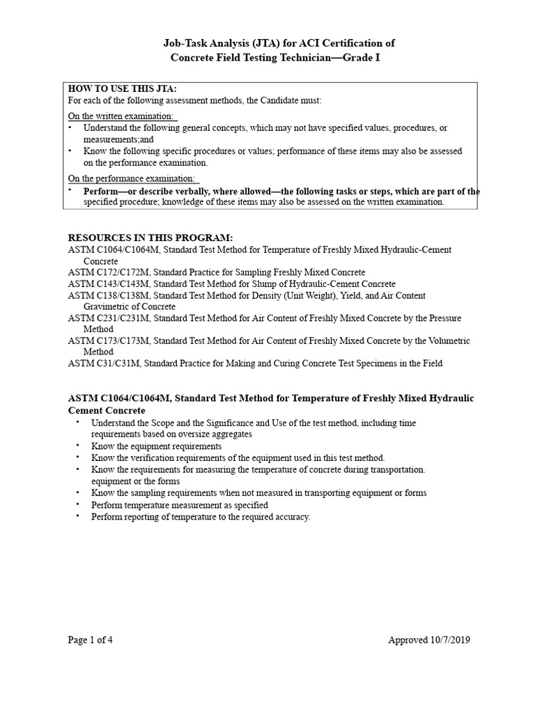 JTA for ACI Concrete Testing Certification | PDF | Concrete | Calibration