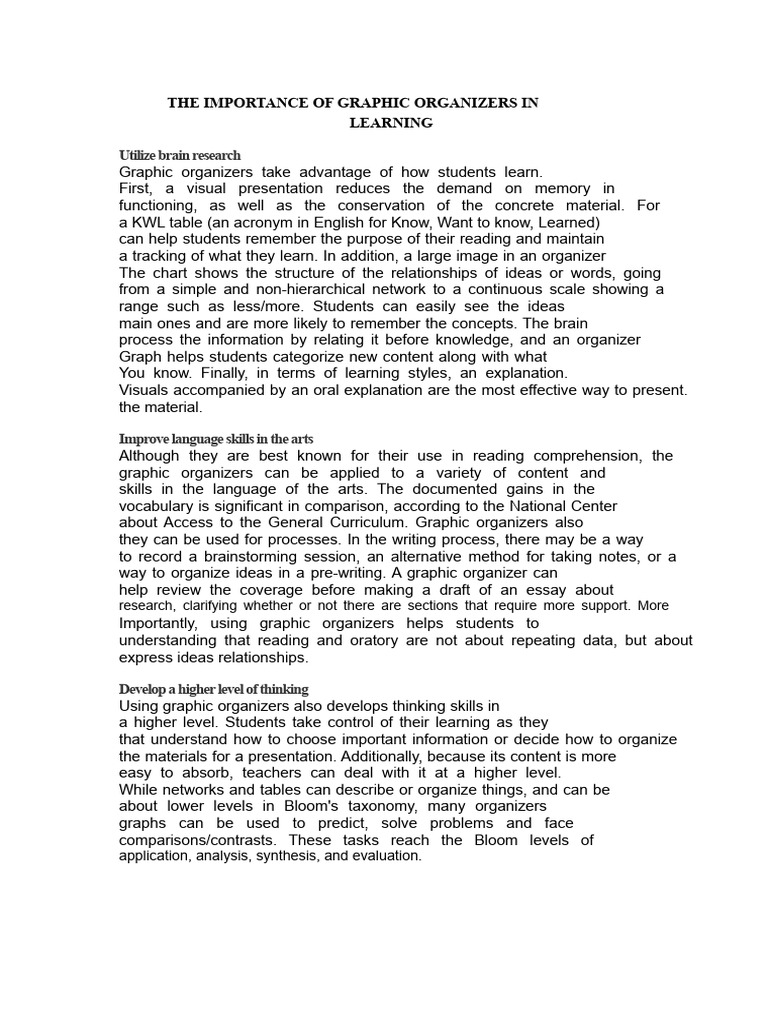 The Importance of Graphic Organizers in Learning | PDF | Learning ...