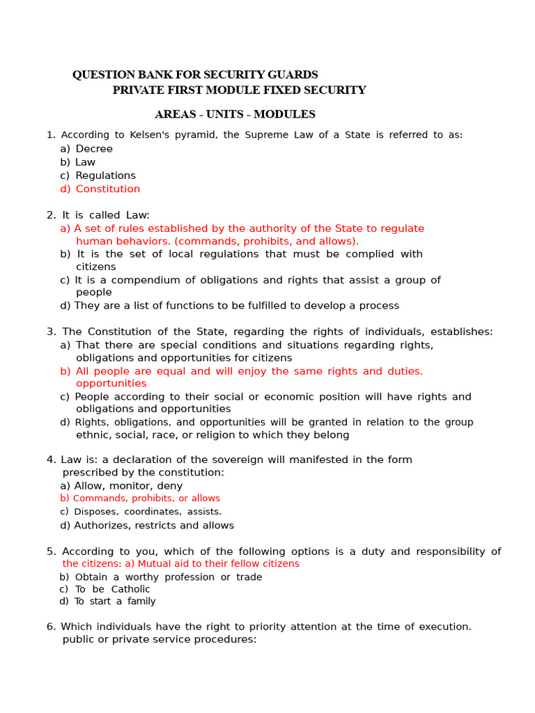 Security Guard Training Question Bank | PDF | Communication | Risk