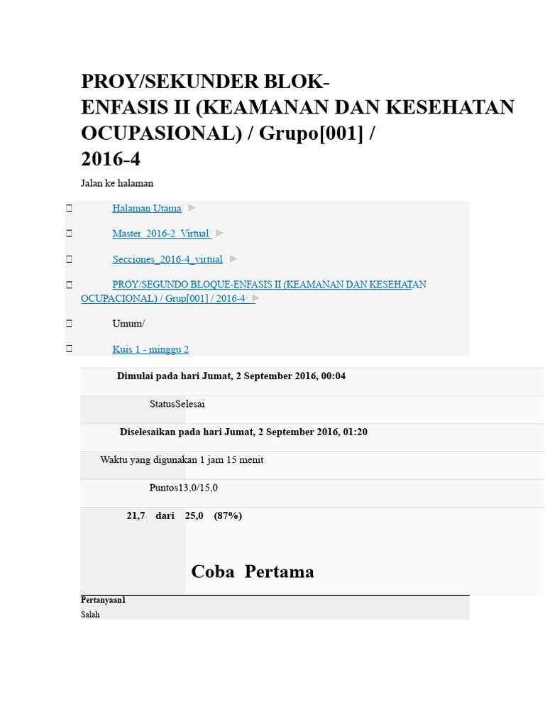 Kuis 1 Kesehatan Kerja | PDF