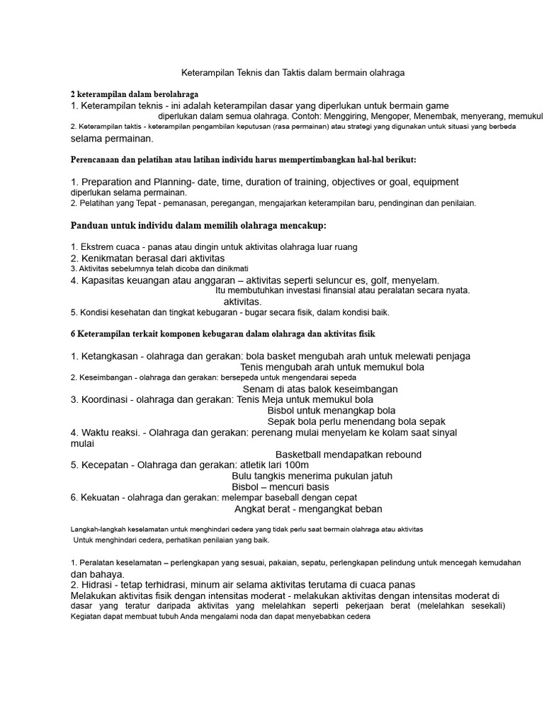 Keterampilan Teknis Dan Taktis Dalam Bermain Olahraga | PDF