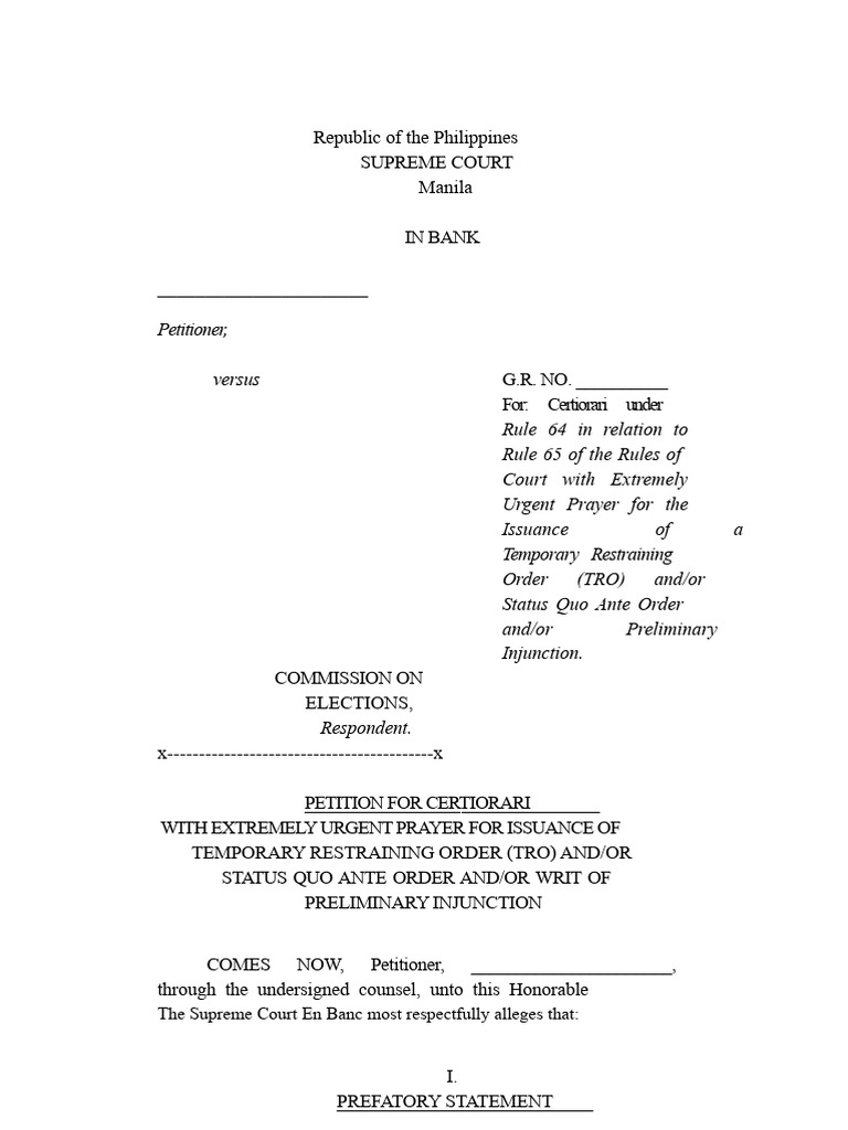 SC - Petition For Certiorari | PDF | Injunction | Certiorari