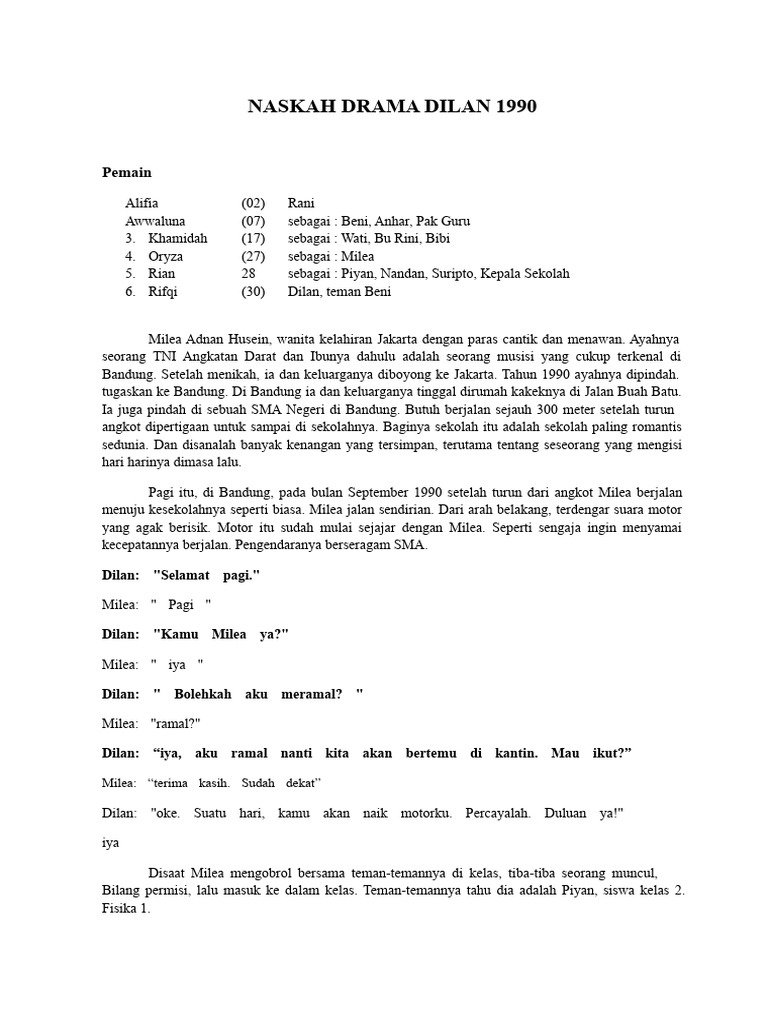 Naskah Drama Dilan 1990: Kisah Romantis di Bandung | PDF