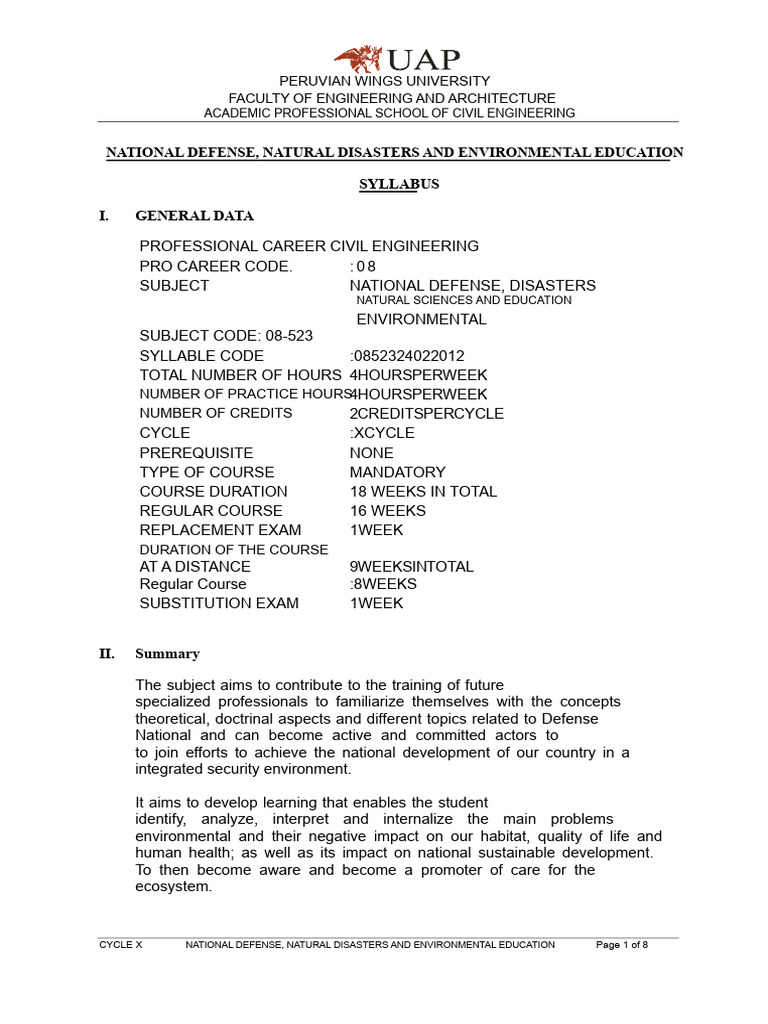National Defense and Disaster Education Syllabus | PDF | Natural ...