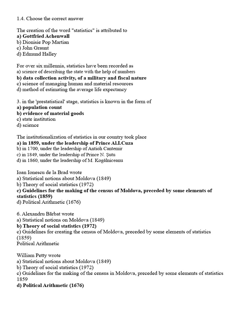 Multiple Choice Questions Statistics and | PDF | Level Of Measurement ...