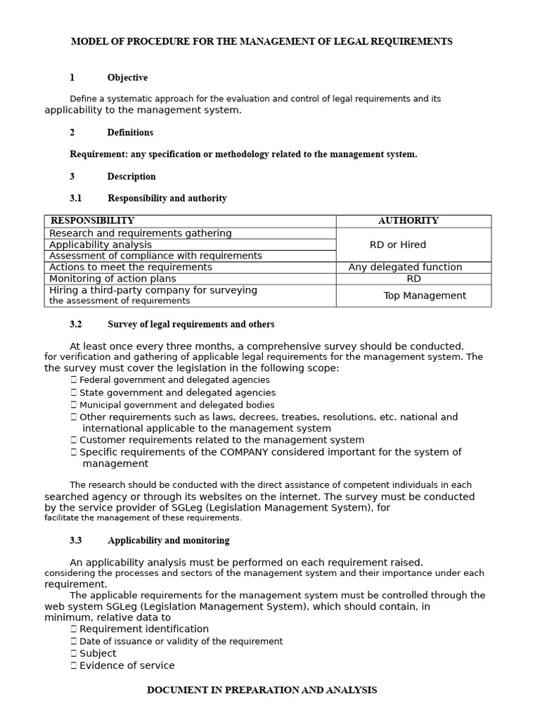 Legal Requirements Management Procedure | PDF | System | Regulatory ...