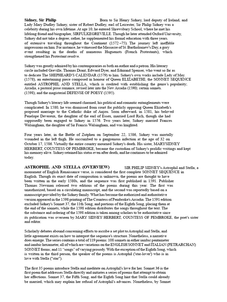 7c. Sir Philip Sidney e Appunti Di Studio Per I Suoi Sonetti | PDF ...