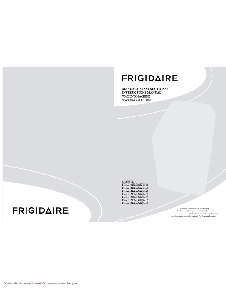 Frigidaire Front Load Washer Manual | PDF | Washing Machine ...