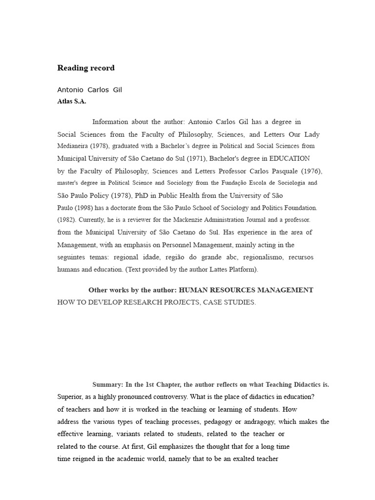 Reading Record Master's Degree | PDF | Pedagogy | Teachers
