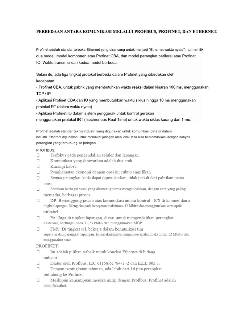 Perbedaan Antara Profinet, Profibus, Dan Ethernet. | PDF