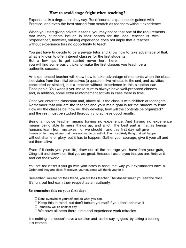 Tips to Overcome Stage Fright Teaching | PDF | Teachers | Fear