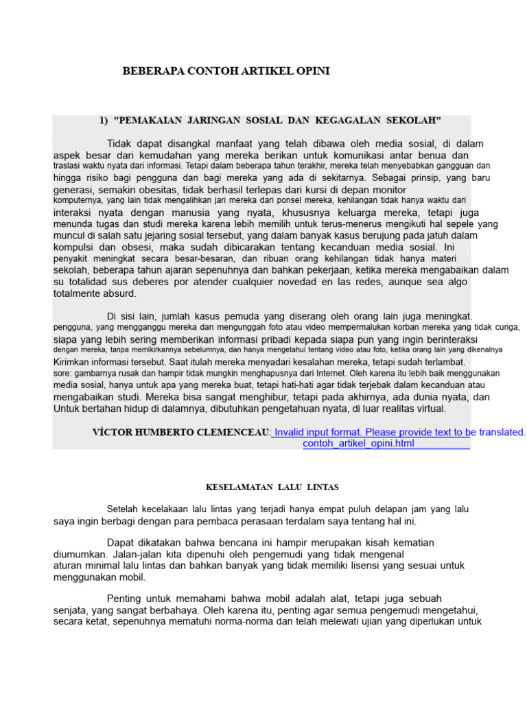 Contoh Artikel Opini Terkini | PDF