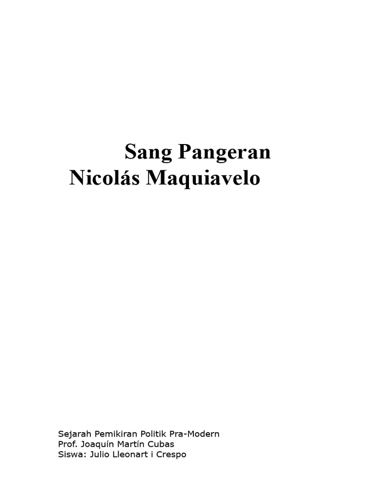 Sang Pangeran - Esai Tentang Sang Pangeran Karya Machiavelli | PDF