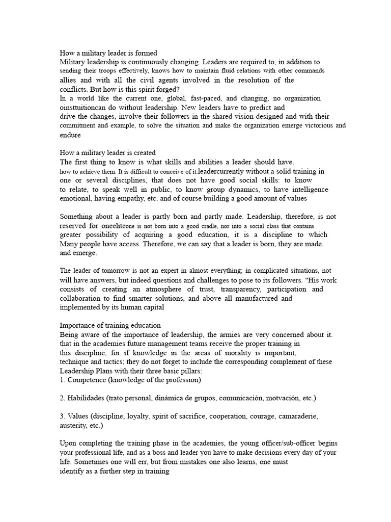 How A Military Leader Is Formed | PDF | Leadership | Motivational