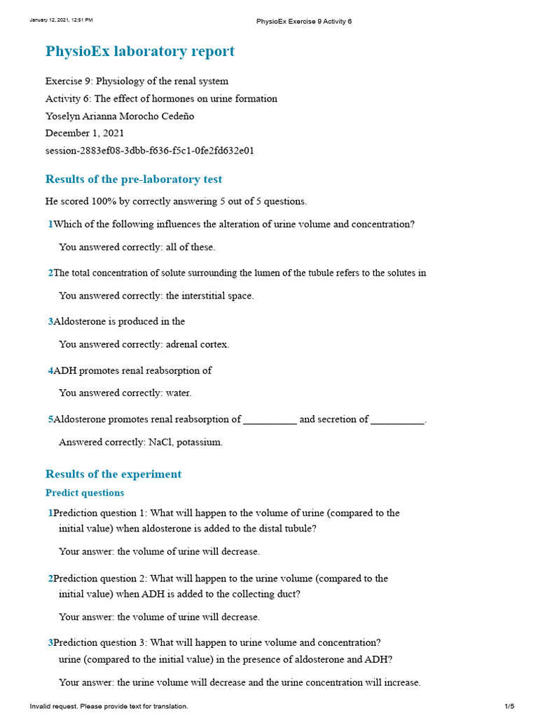 PhysioEx Exercise 9 Activity 6 | PDF | Endocrine System | Organ (Anatomy)