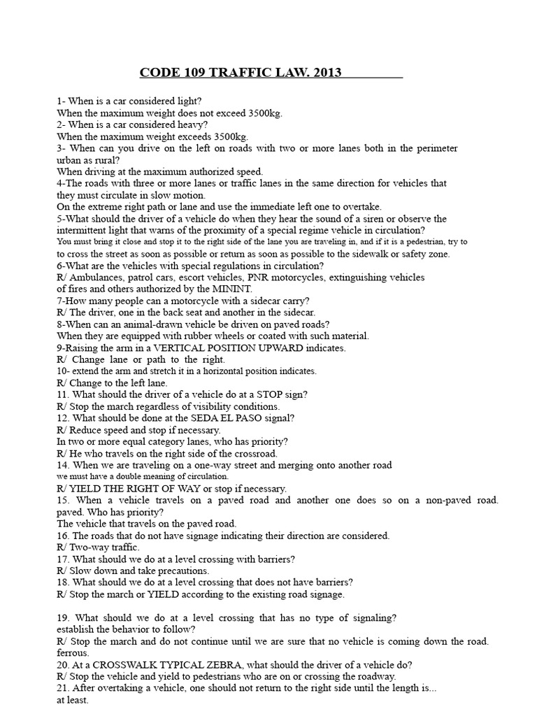 Questions and Answers About LAW 109 and EXAMS | PDF | Traffic | Traffic ...