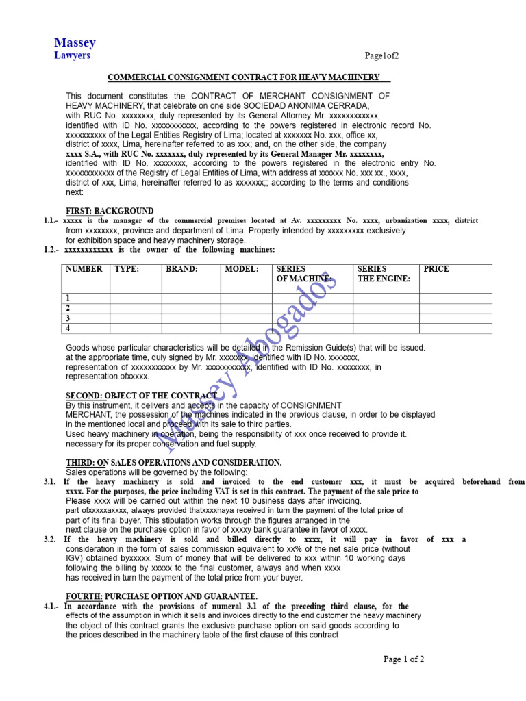 Heavy Machinery Consignment Agreement | PDF | Option (Finance) | Invoice