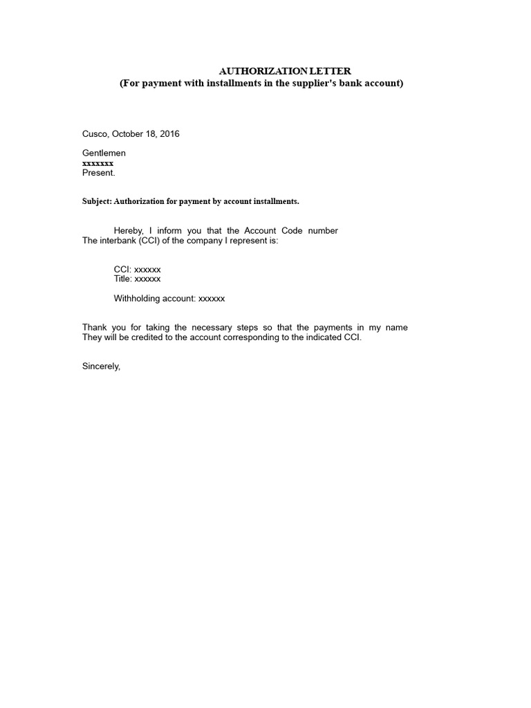 Payment Authorization Letter - Template | PDF